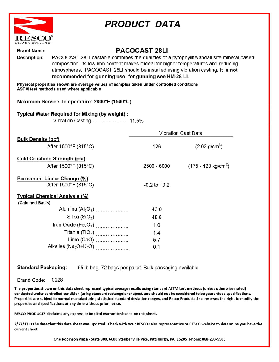 BÉTON RÉFRACTAIRE DENSE 2800°F - 55 LBS – Réfractaire en ligne